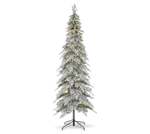 GLITZHOME 9' Pre-lit Flocked Pencil Spruce Chri Tmas Tree - One-color