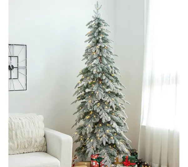 GLITZHOME 7.5' Pre-lit Pencil Spruce Christmas Tree