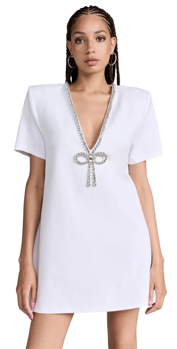 Area Crystal-Embellished V-Neck Mini Dress - White | Editorialist