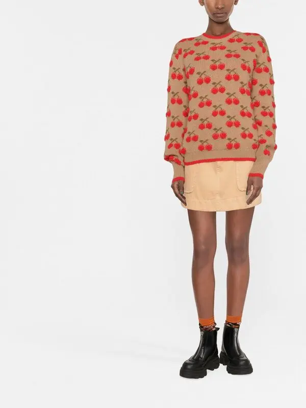 La DoubleJ Cherry Intarsia-knit Jumper - Neutrals