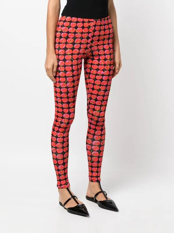 La DoubleJ Cherry-print Mid-rise Leggings - Black