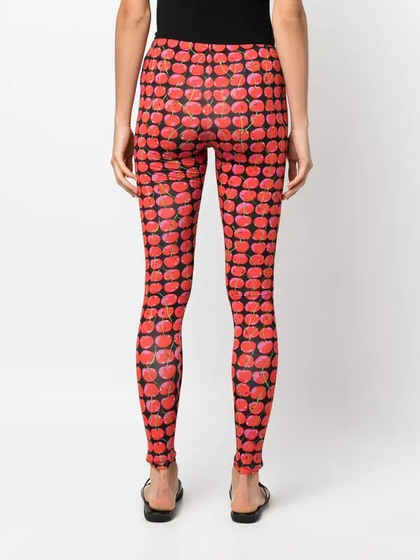 La DoubleJ Cherry-print Mid-rise Leggings - Black