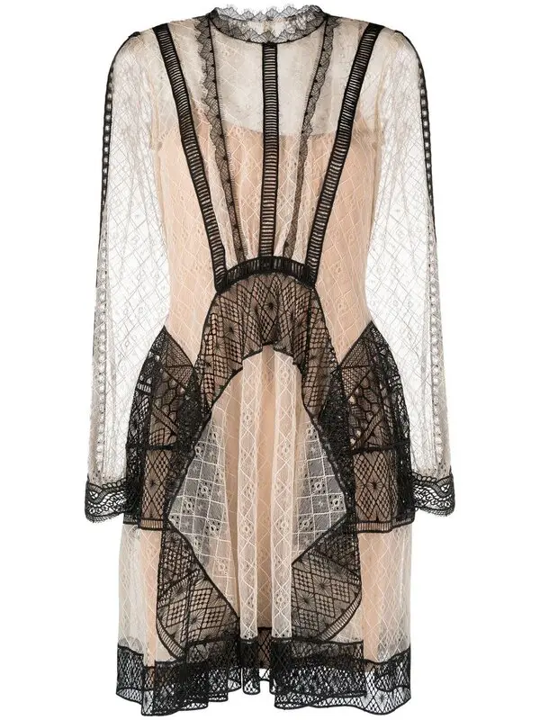 Alberta Ferretti Lace Panel Mini Dress