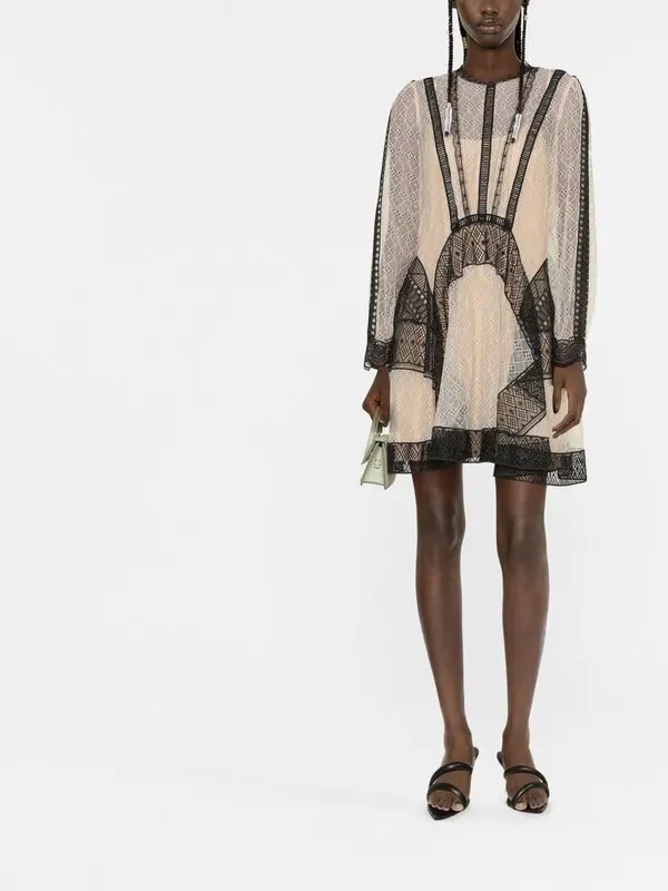 Alberta Ferretti Lace Panel Mini Dress