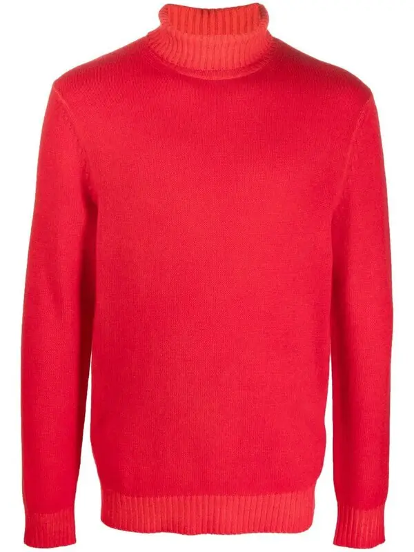 Malo Fine-knit Rollneck Jumper - Red