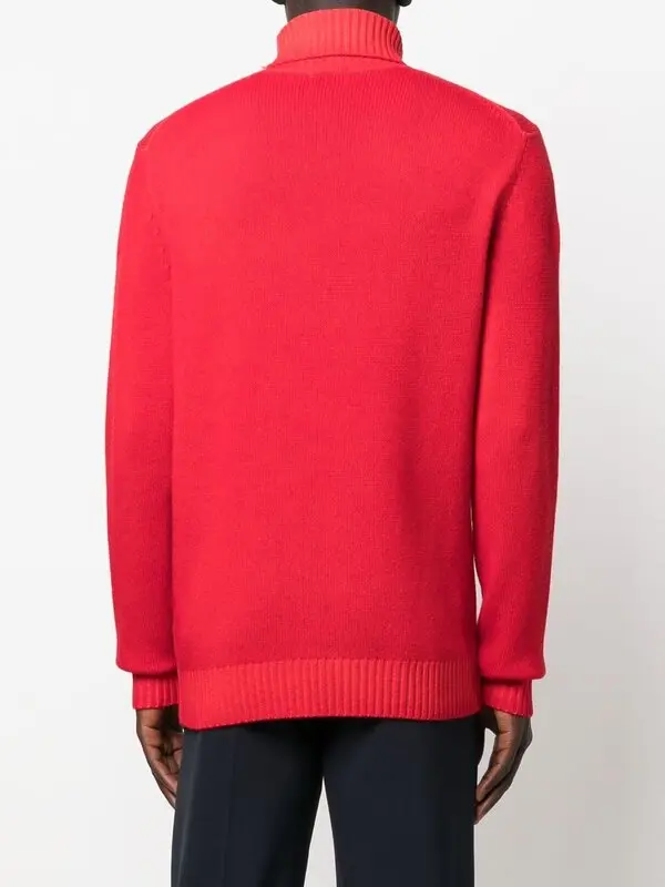 Malo Fine-knit Rollneck Jumper - Red