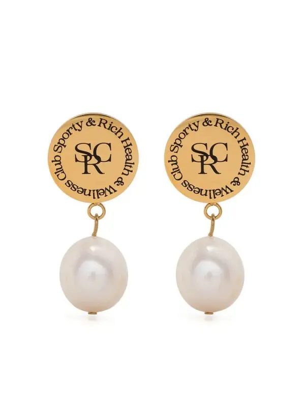 SPORTY & RICH Logo -drop Earrings - Pearl