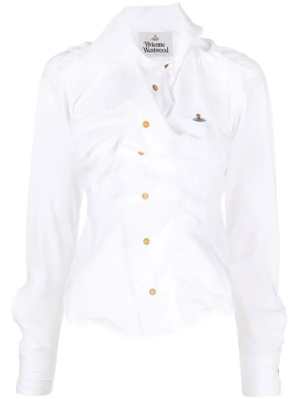 VIVIENNE WESTWOOD Draped Orb-embroidered Shirt - White
