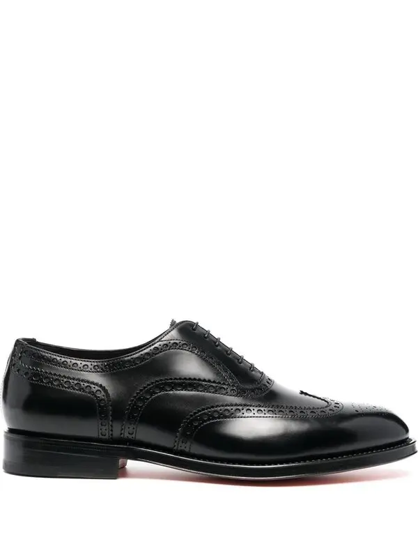 Santoni Leather Lace-up Oxford Shoes - Black