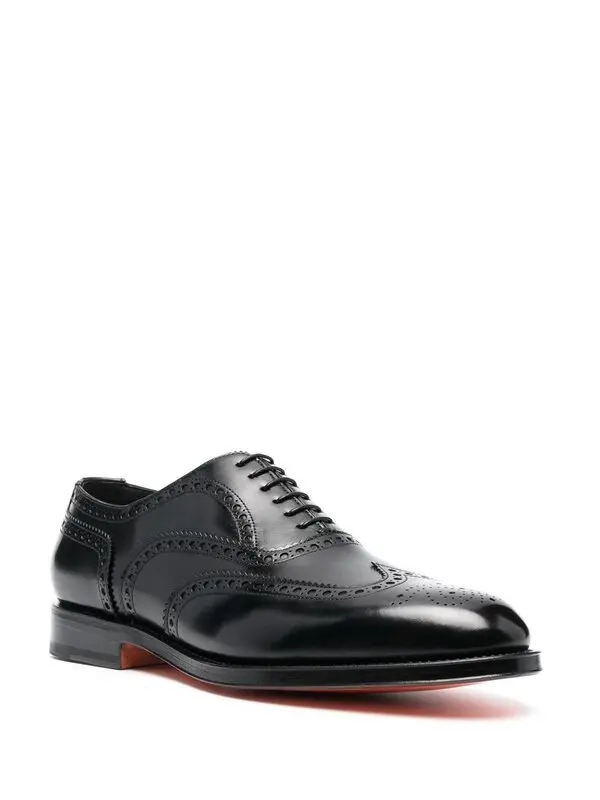 Santoni Leather Lace-up Oxford Shoes - Black