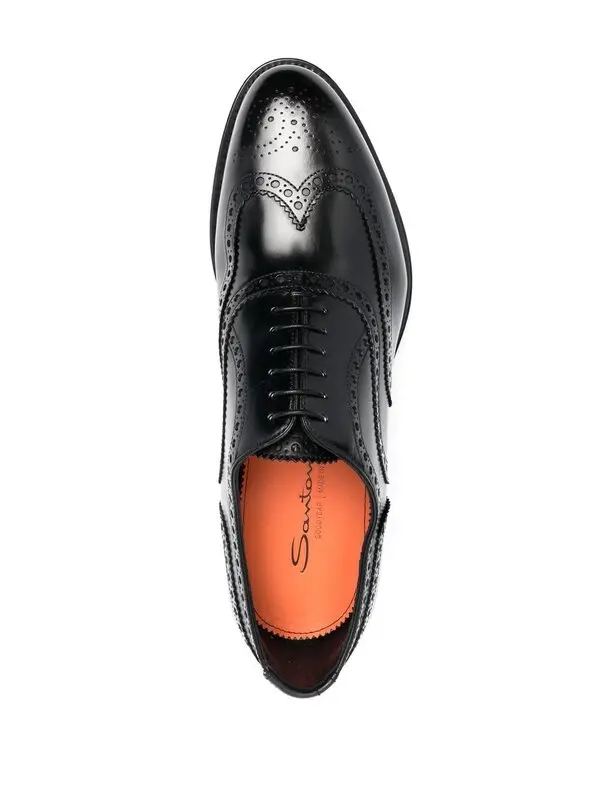Santoni Leather Lace-up Oxford Shoes - Black