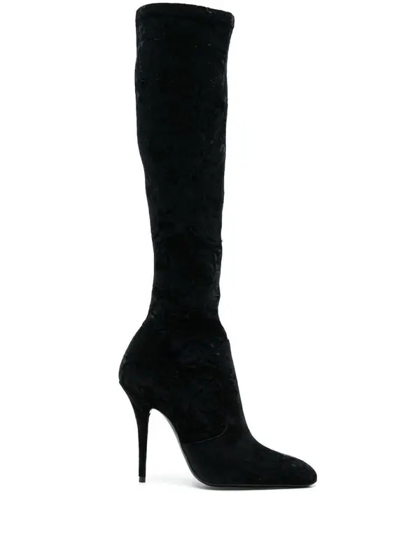 Saint Laurent Ella Velvet Thigh-high Boots