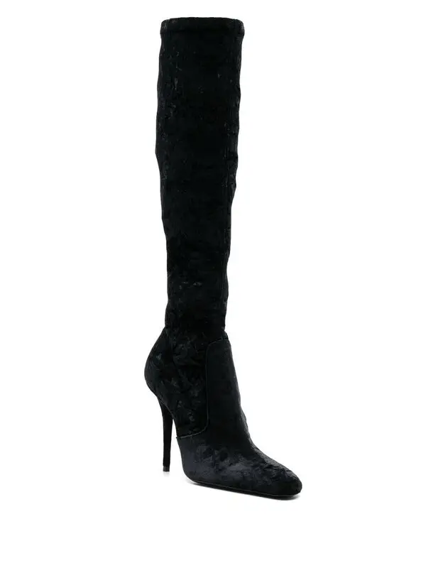 Saint Laurent Ella Velvet Thigh-high Boots