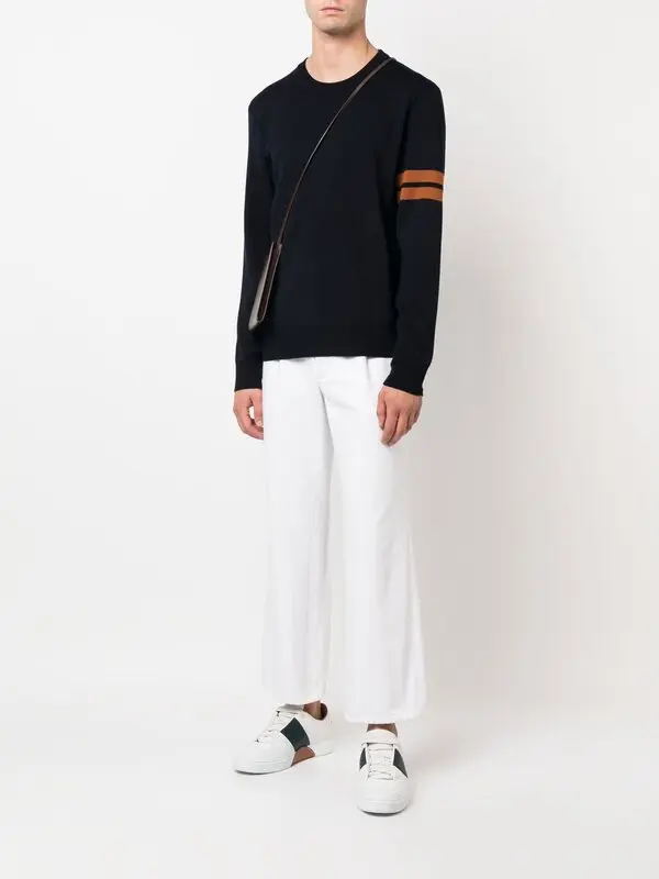 Zegna Stripe-detail Crew-neck Wool Jumper - Blue