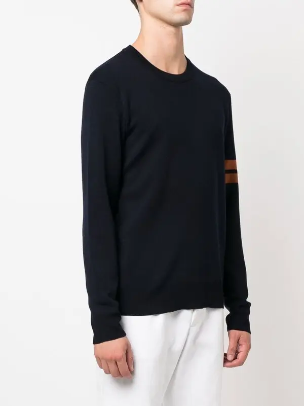 Zegna Stripe-detail Crew-neck Wool Jumper - Blue