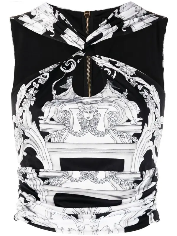 Versace Silver Baroque Cropped Top - Black