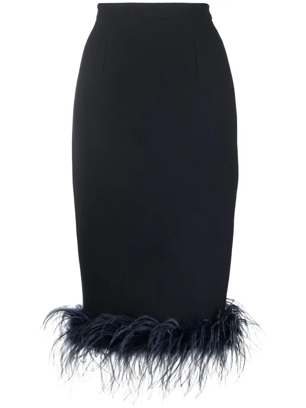 STYLAND Feather-trim High-waisted Skirt - Black