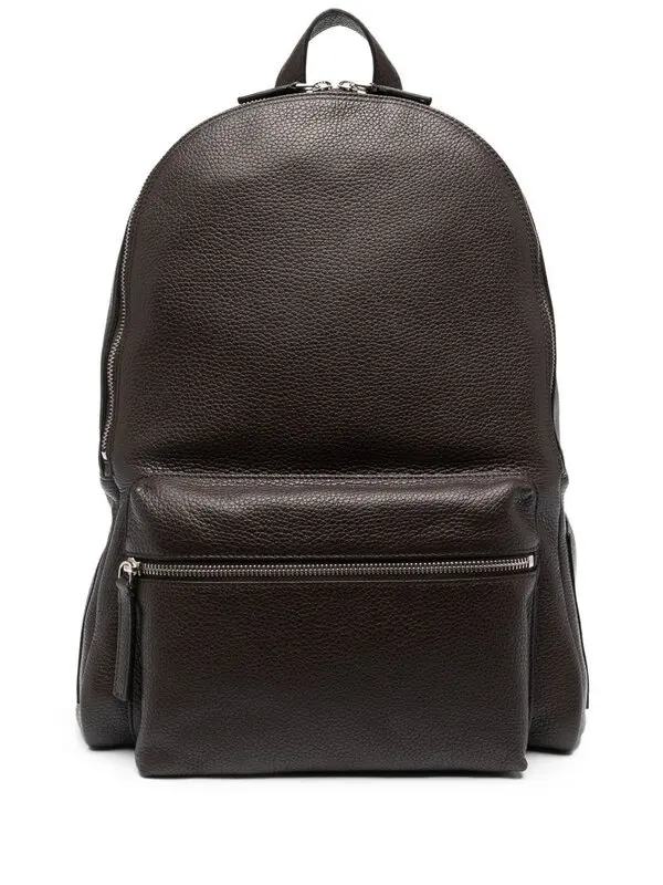 ORTIGNI Leather Backpack With Logo Plaque - Brown