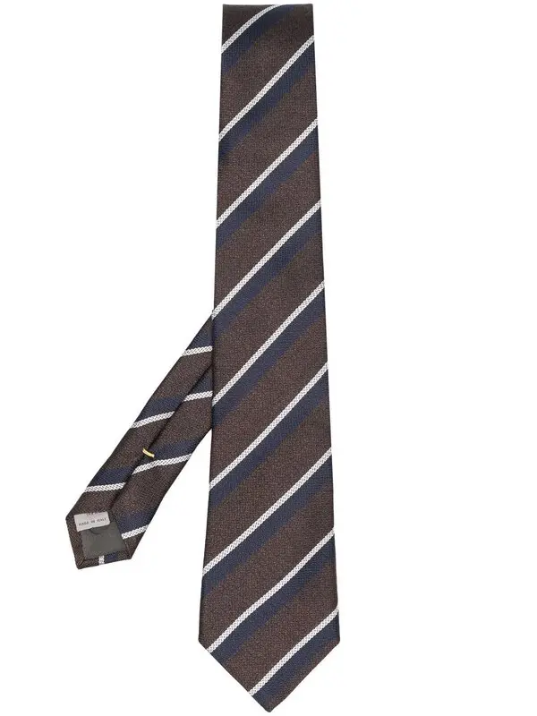 Canali Diaganol-stripe Pattern Silk Tie - Brown