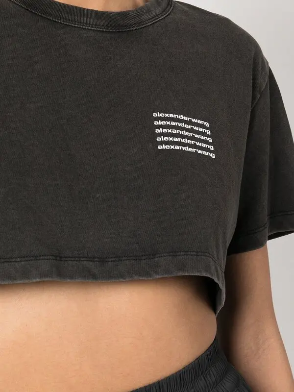 Alexander Wang Acid-Wash Crop T-Shirt - Grey | Editorialist