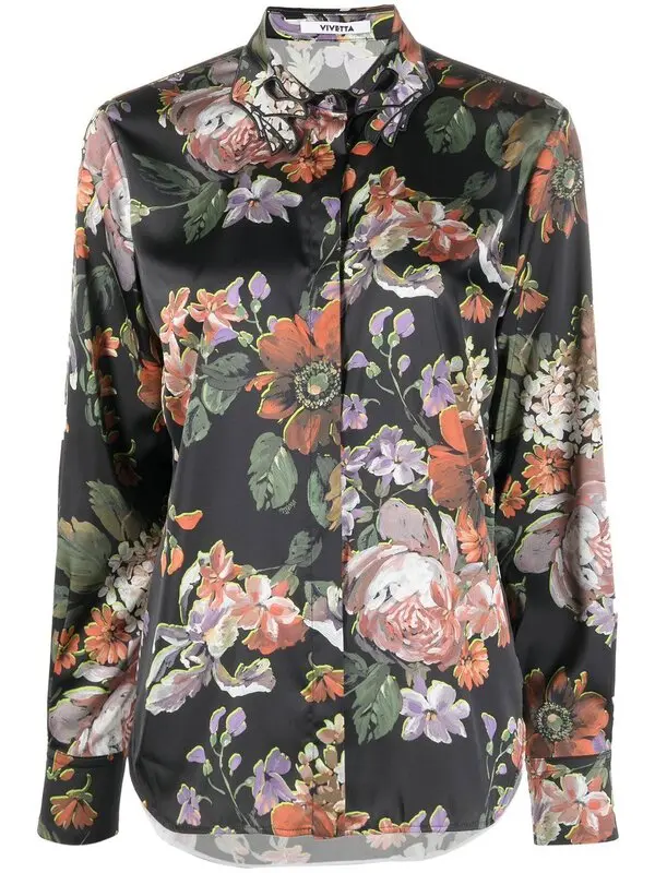Vivetta Floral-print Long-sleeve Shirt - Black