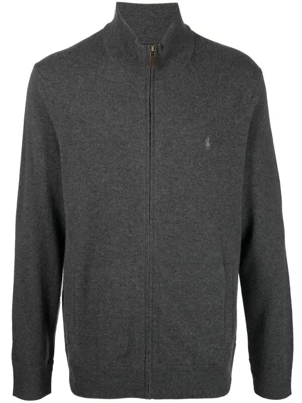 Polo Ralph Lauren Embroidered-logo Zip-up Cardigan - Grey