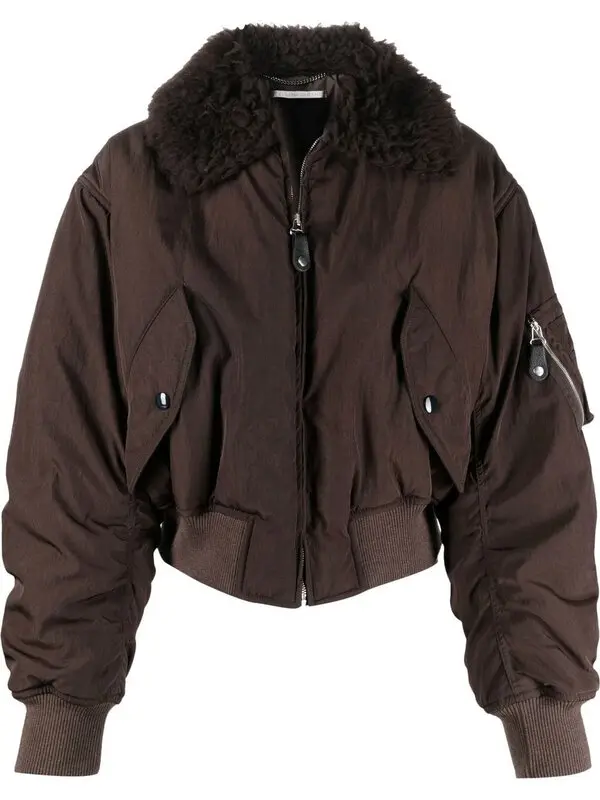 Stella McCartney Faux-fur Collar Cropped Bomber Jacket - Brown