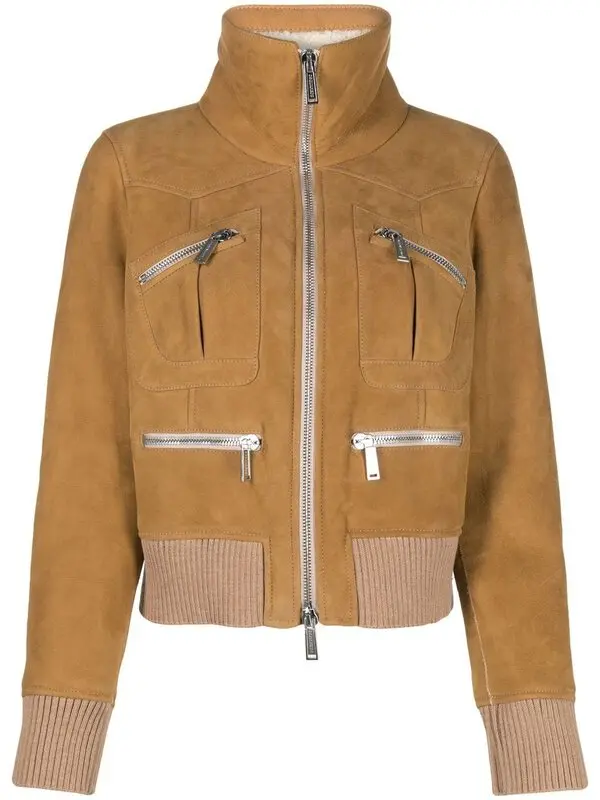 Dsquared2 Ribbed-detail Zipped-up Bomber Jacket - Neutrals