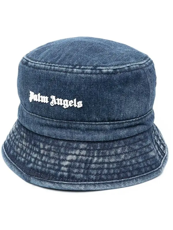 Palm Angels Logo-appliqué Denim Bucket Hat - Blue