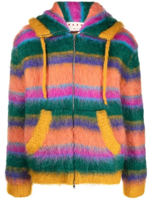 Marni Striped Zip-up Knitted Hoodie