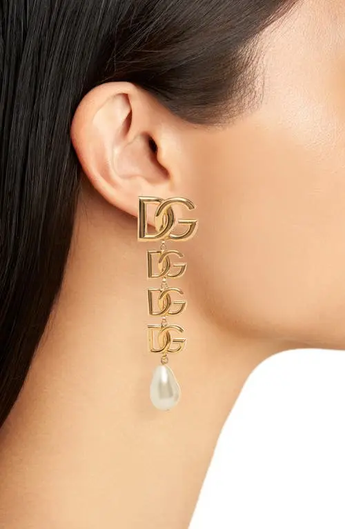 Dolce & Gabbana Logo Imitation Pearl Clip-on Drop Earrings - Oro