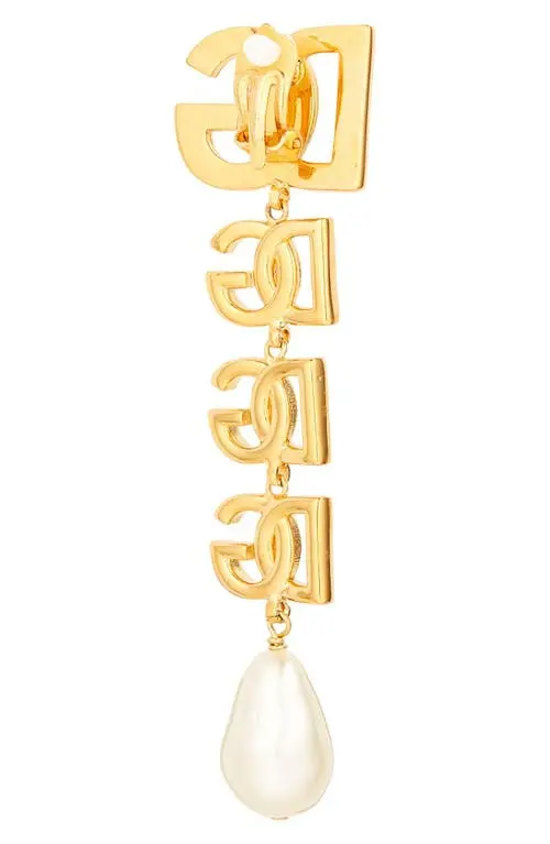 Dolce & Gabbana Logo Imitation Pearl Clip-on Drop Earrings - Oro
