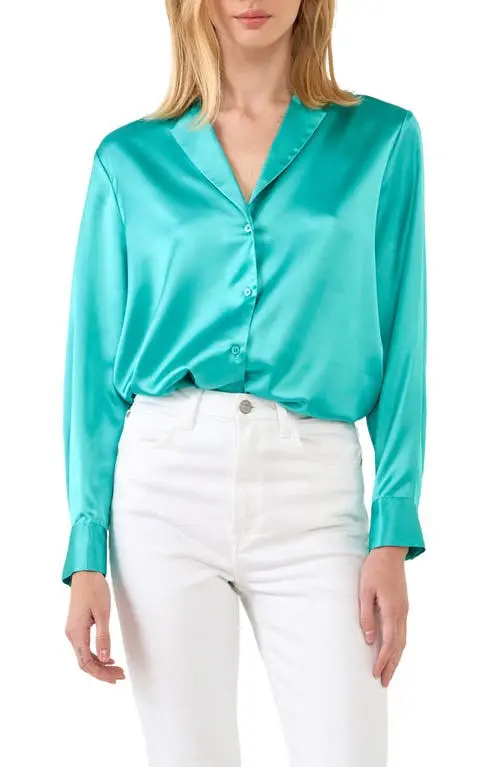 Endless Rose Satin Button-up Blouse - Aqua