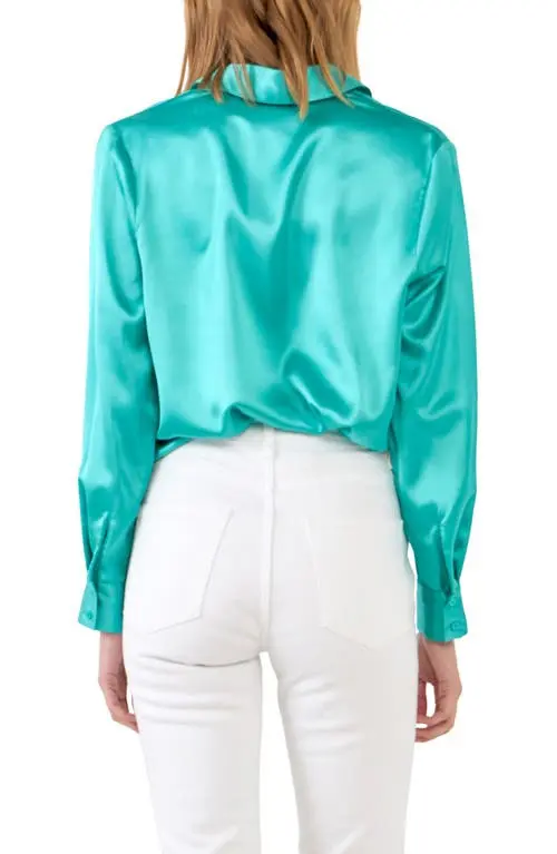 Endless Rose Satin Button-up Blouse - Aqua
