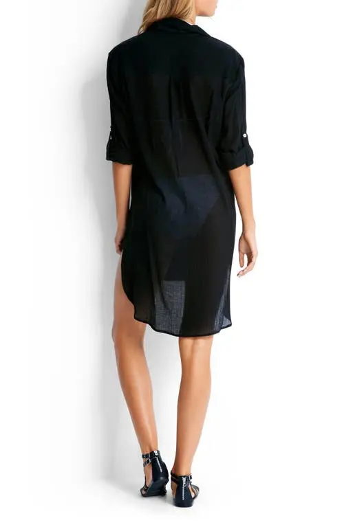 Seafolly Crinkle Twill Beach Cover-up Dress - Black