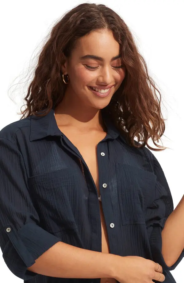 Seafolly Crinkle Twill Beach Cover-up Dress