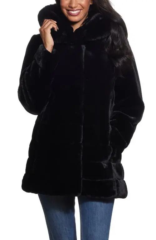 Gallery Hooded Faux Fur Coat - Black