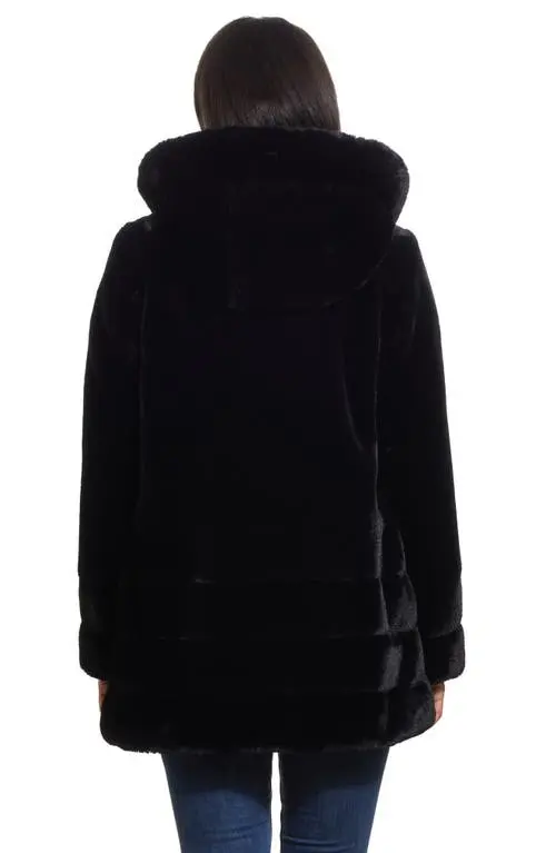Gallery Hooded Faux Fur Coat - Black