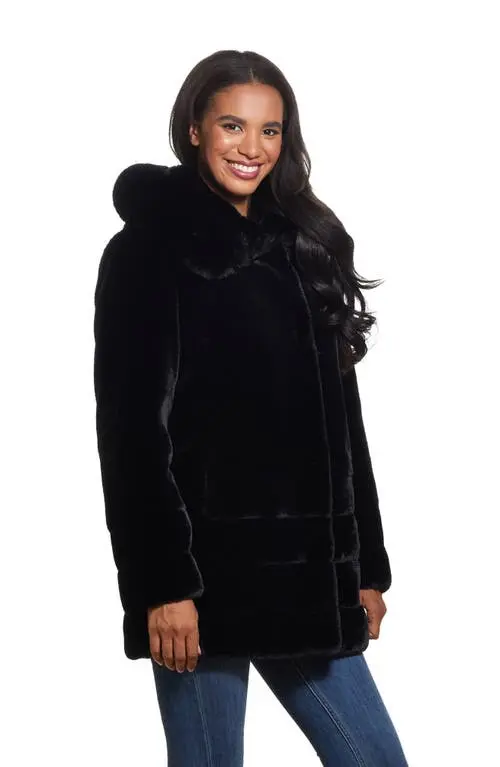 Gallery Hooded Faux Fur Coat - Black