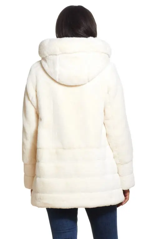 Gallery Hooded Faux Fur Coat - Cream