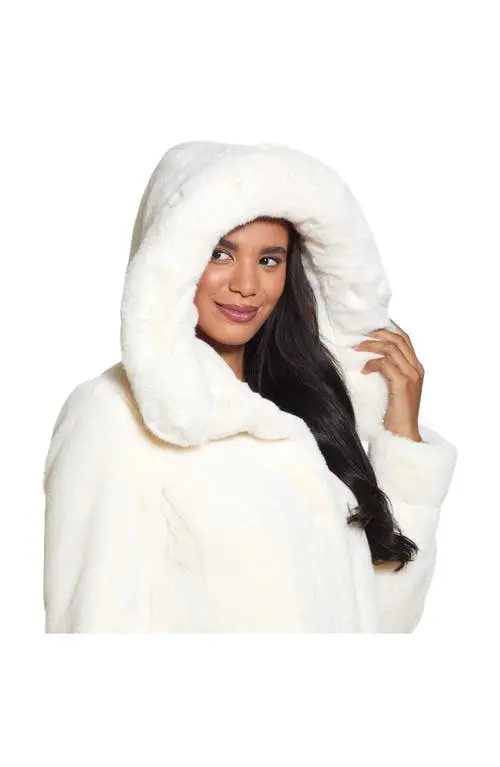 Gallery Hooded Faux Fur Coat - Cream