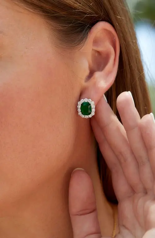 SAVVY CIE JEWELS Cushion Stud Earrings - Green
