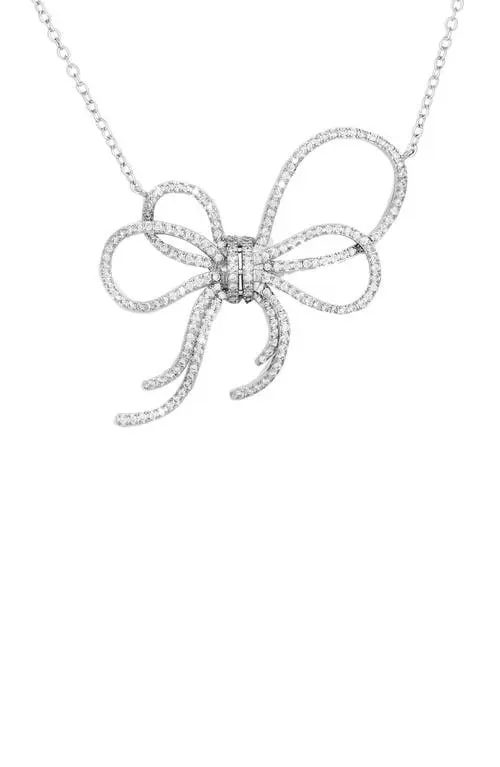 SAVVY CIE JEWELS Cubic Zirconia Bow Pendant Necklace - White