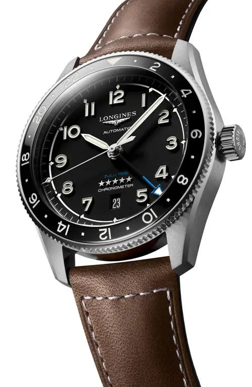 LONGINES Spirit Zulu Time Strap Watch - Black