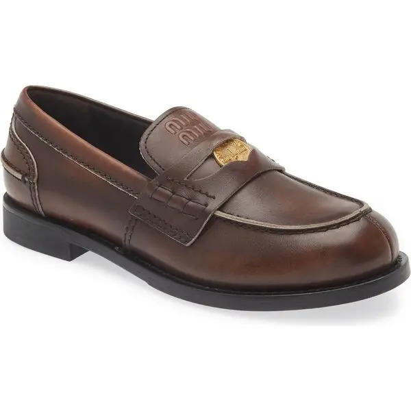 Miu Miu Burnished Penny Loafer - F0192 Ebano