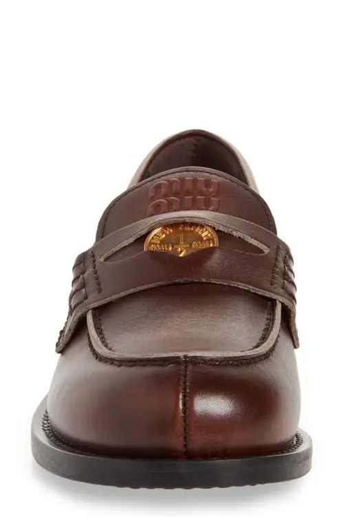 Miu Miu Burnished Penny Loafer - F0192 Ebano