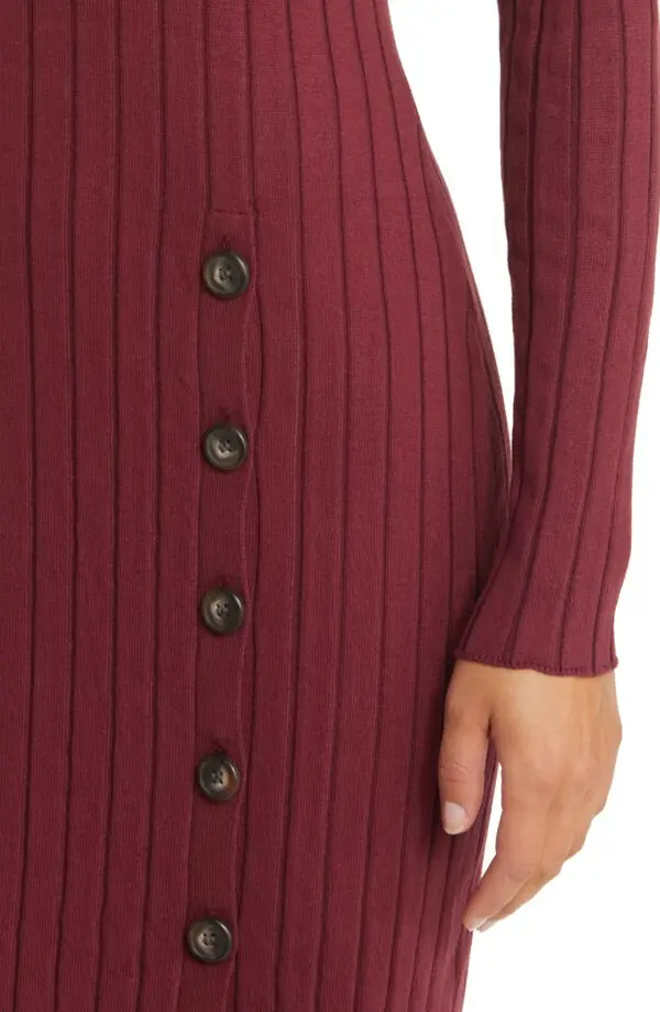 OPEN EDIT Button Sweater Midi Dress - Burgundy London