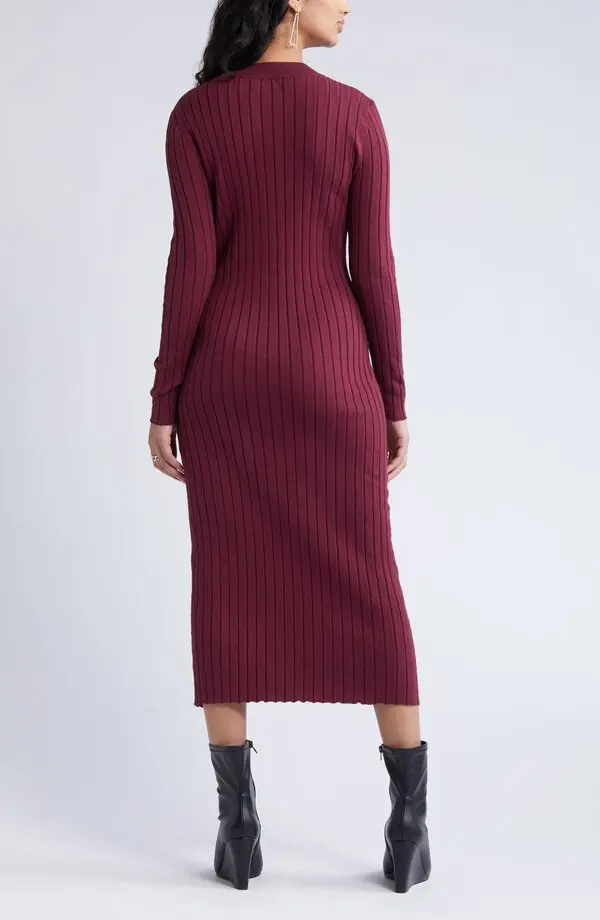OPEN EDIT Button Sweater Midi Dress - Burgundy London