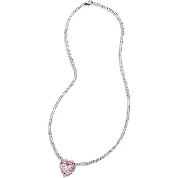 SAVVY CIE JEWELS Sterling Silver & Lab Sapphire Tennis Necklace - Pink