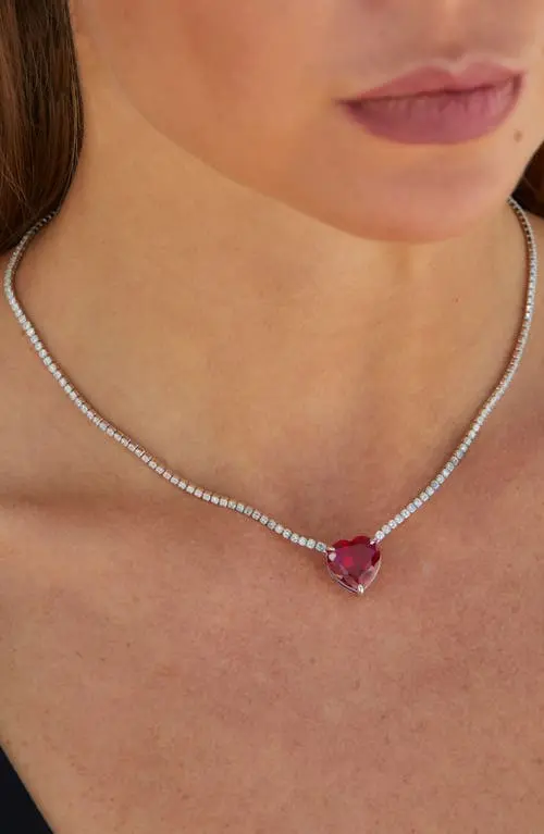 SAVVY CIE JEWELS Sterling Silver & Lab Sapphire Tennis Necklace - Red